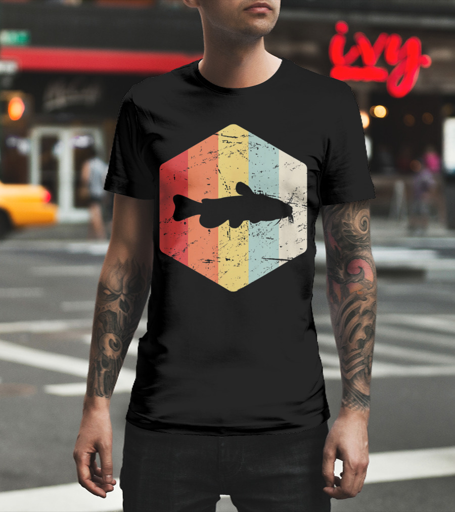 Retro Vintage Catfish Fresh Water Fish Fishing Stripes T-Shirt