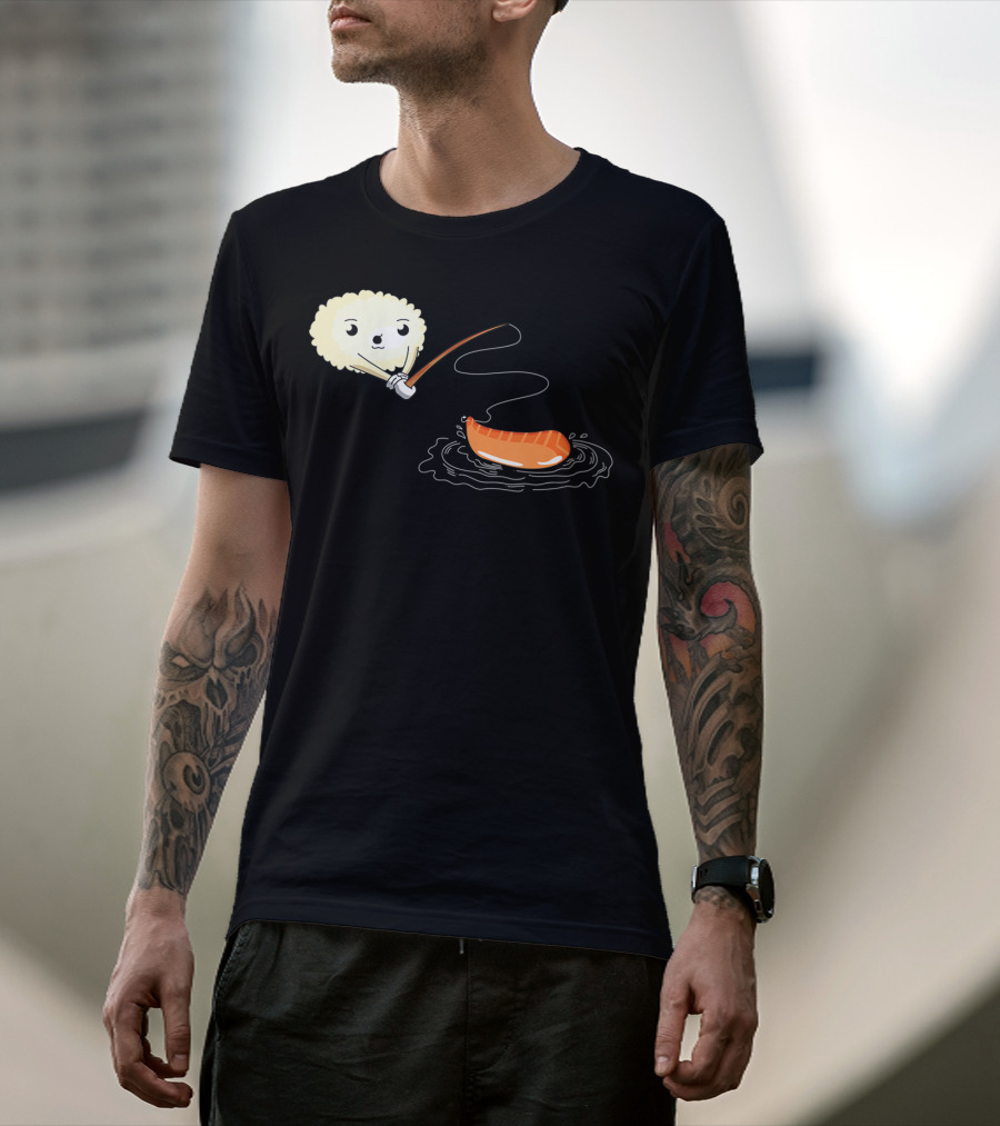 Kawaii Sushi Fishing Cute Japanese Food Lover Fishing Lover Playful Salmon Anime T-Shirt