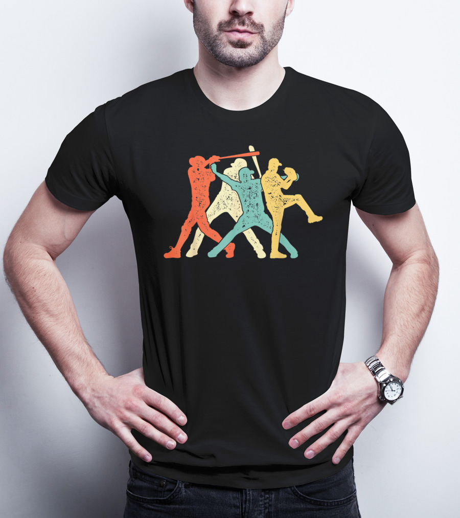 Vintage Baseball Trio Catcher Pitcher Batter T-Shirt