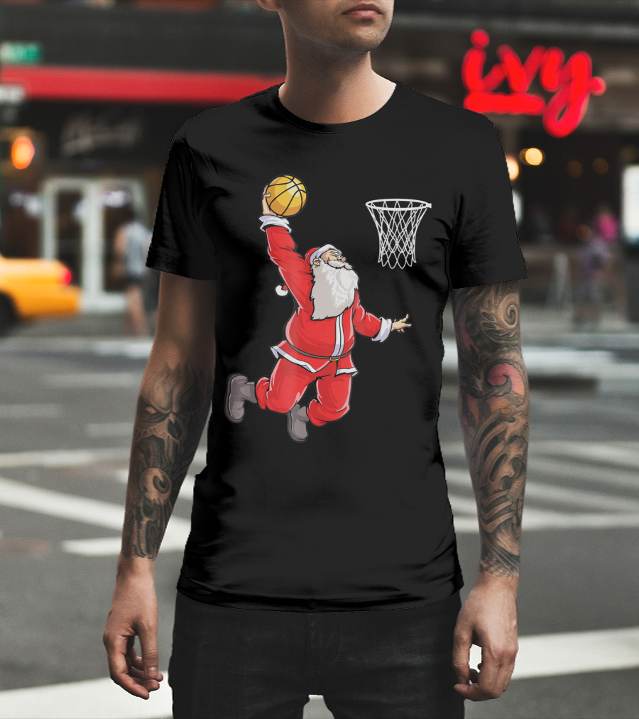 Basketball Santa Christmas Dunking Sports Fun T-Shirt