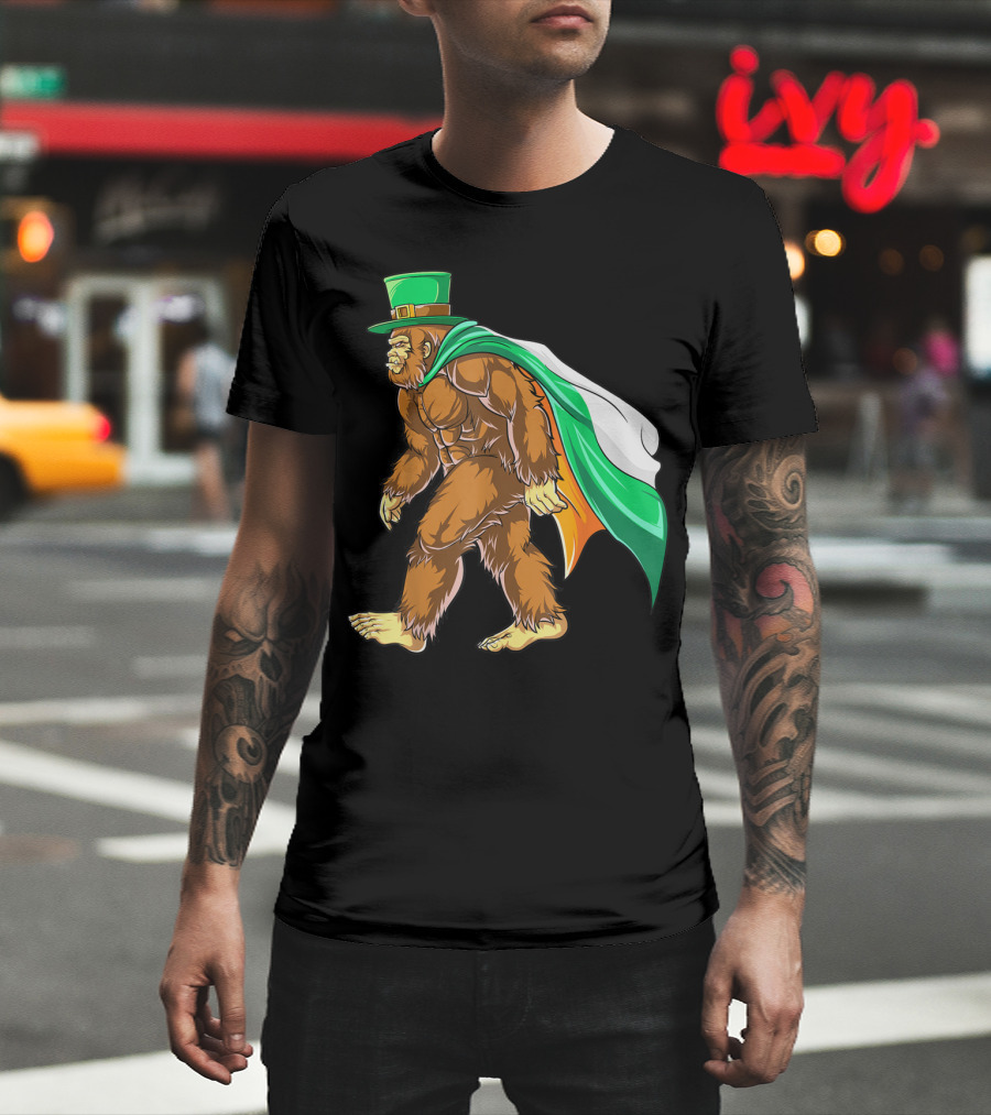 Bigfoot St Patricks Day Boys Leprechaun Irish Flag Sasquatch T-Shirt