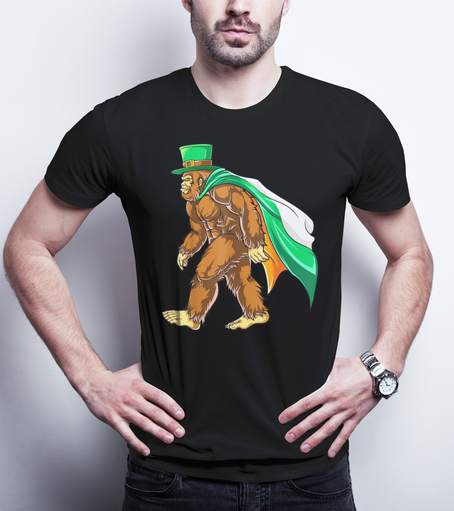 Bigfoot St Patricks Day Boys Leprechaun Irish Flag Sasquatch T-Shirt