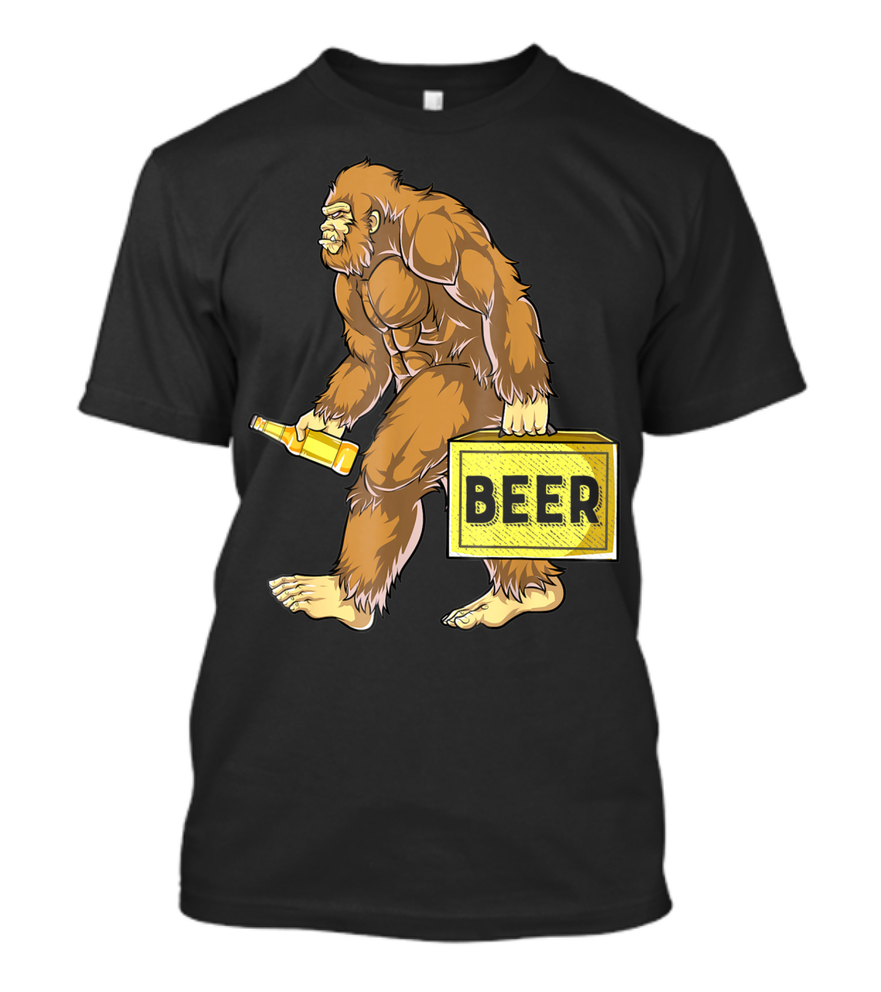 Bigfoot With Beer Funny Sasquatch Drinking Party Carrying Beer Box T-Shirt