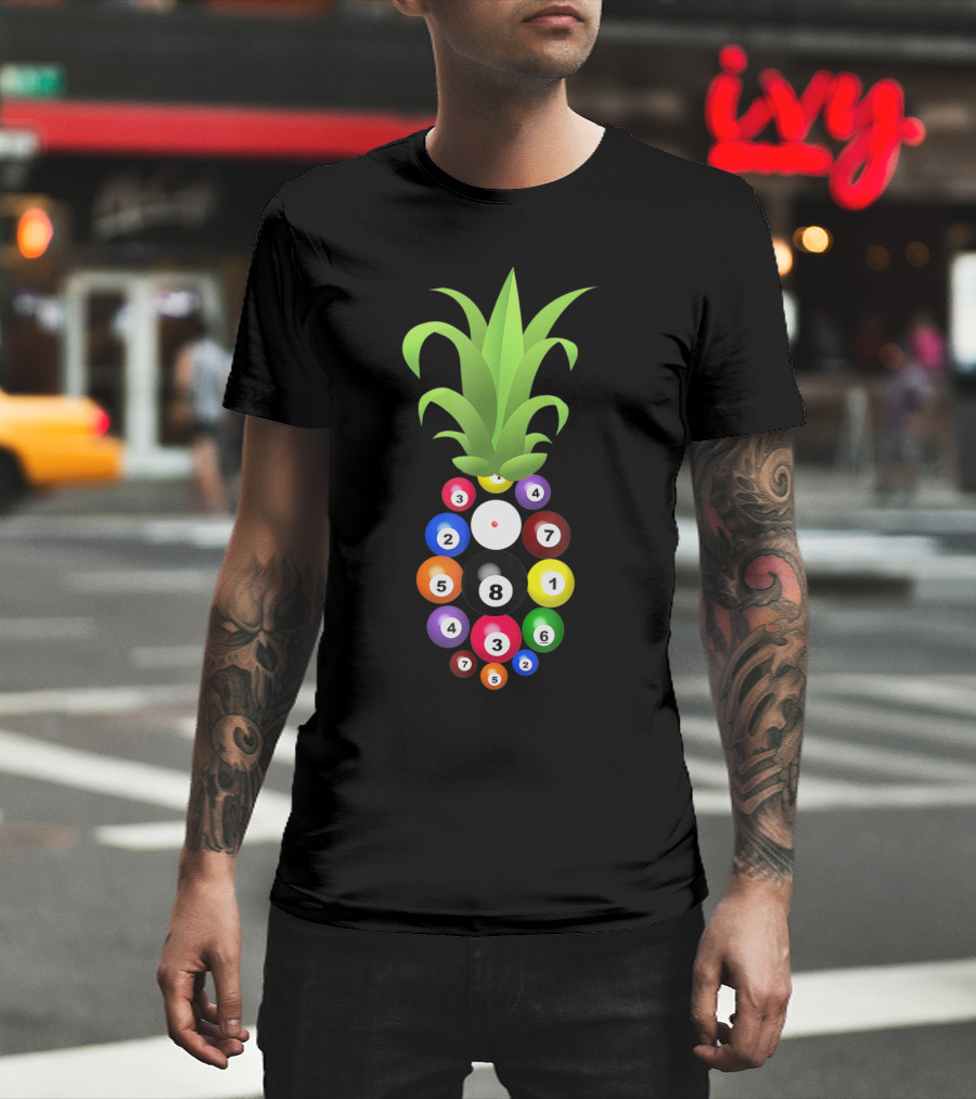 Billiards Pineapple Eight Ball Hawaiian Aloha Beach Hawaii Pool Balls Fruit Fusion T-Shirt