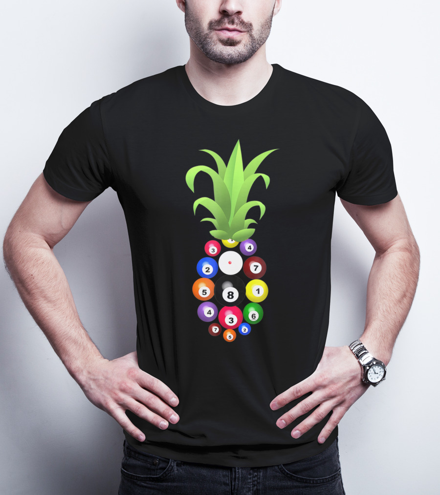 Billiards Pineapple Eight Ball Hawaiian Aloha Beach Hawaii Pool Balls Fruit Fusion T-Shirt