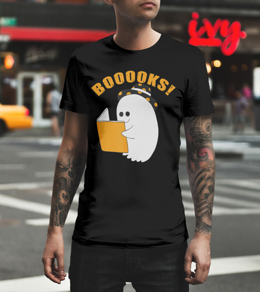 Booooks Cute Ghost Halloween Library Reading Books T-Shirt