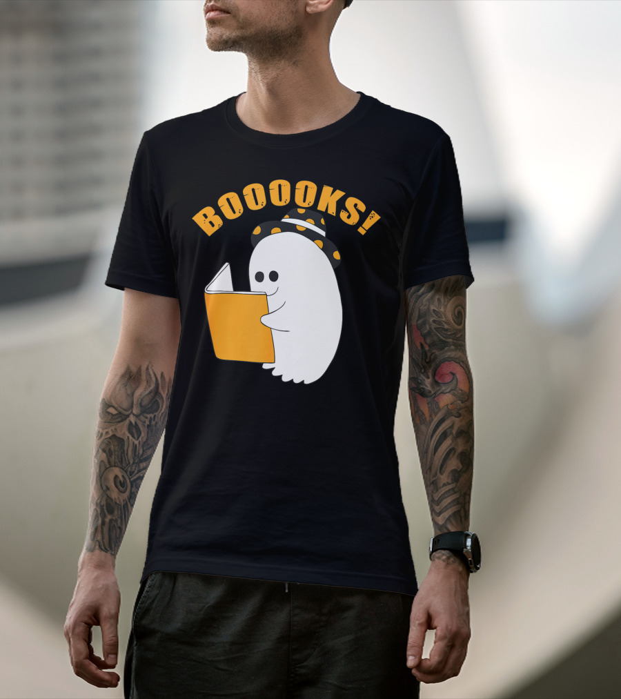 Booooks Cute Ghost Halloween Library Reading Books T-Shirt