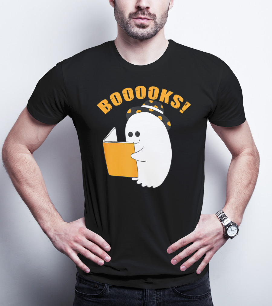 Booooks Cute Ghost Halloween Library Reading Books T-Shirt