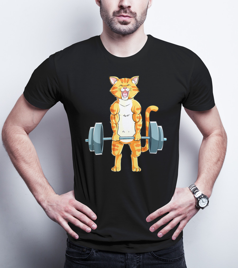 Cat Powerlifting Deadlift Gym Lifting Weights T-Shirt