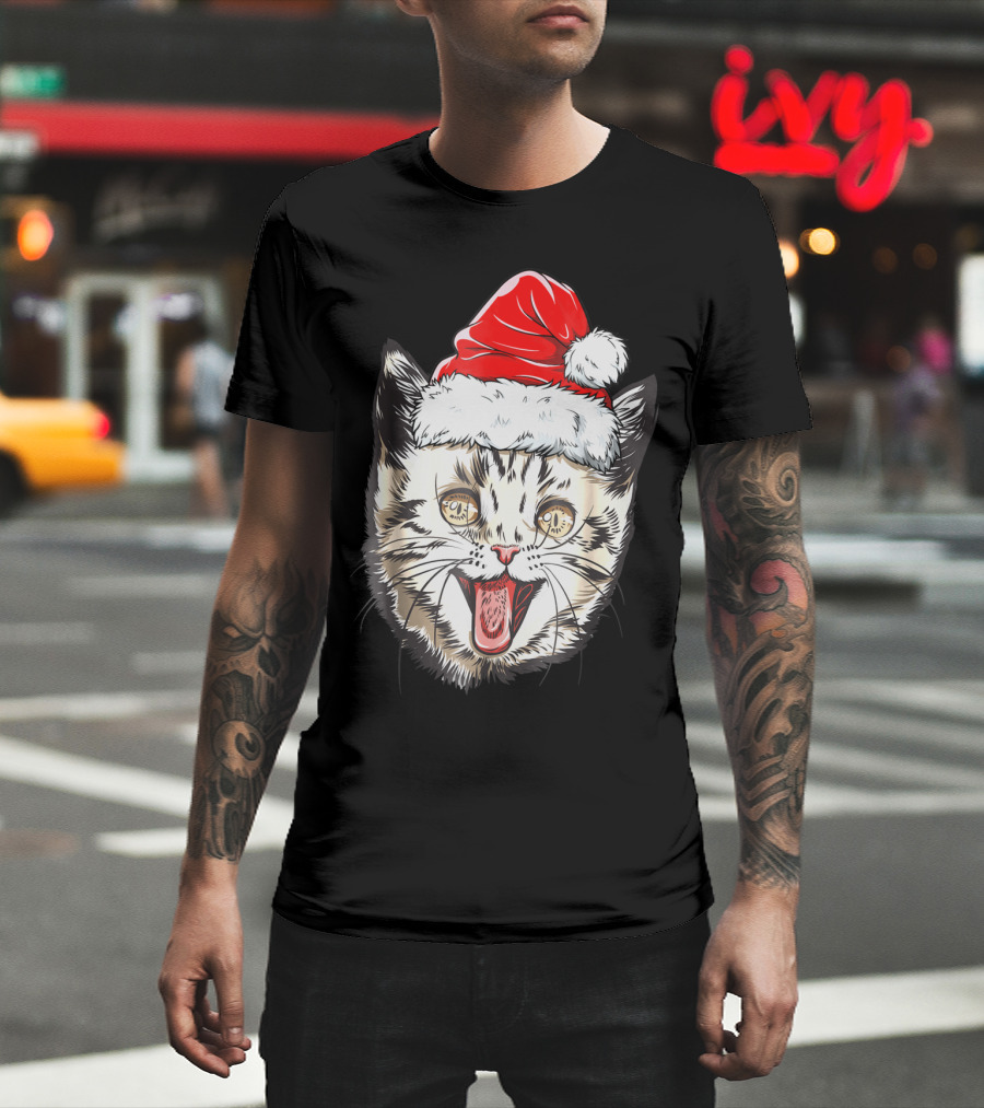 Festive Cat Santa Holiday Cheer T-Shirt