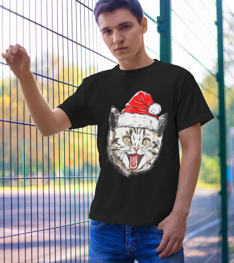 Festive Cat Santa Holiday Cheer T-Shirt