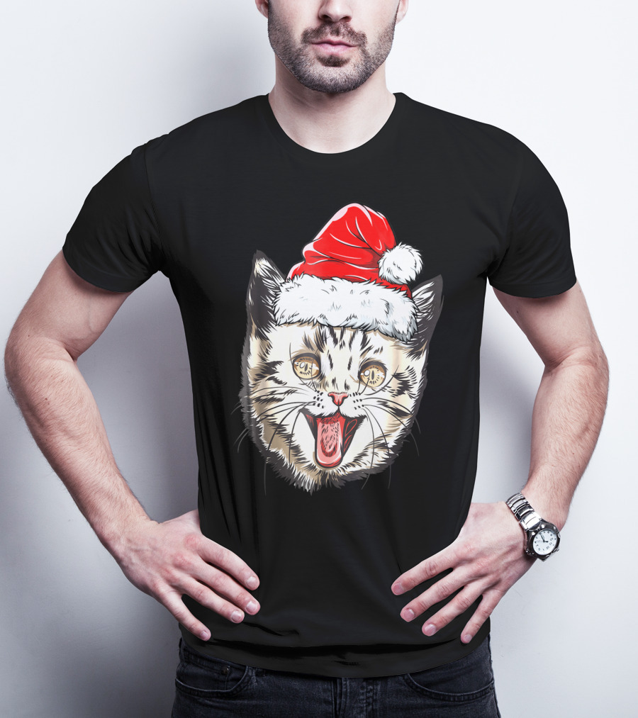 Festive Cat Santa Holiday Cheer T-Shirt