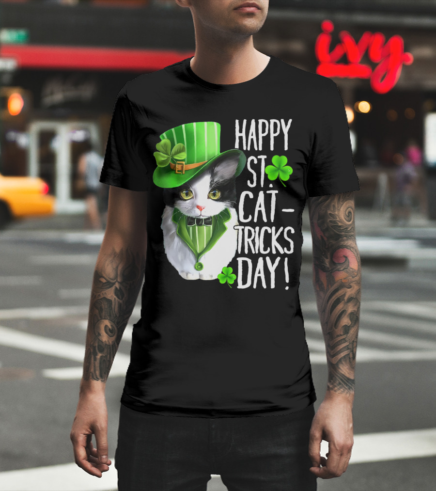 Happy St. Cat-Tricks Day Leprechaun Cat Shamrock T-Shirt