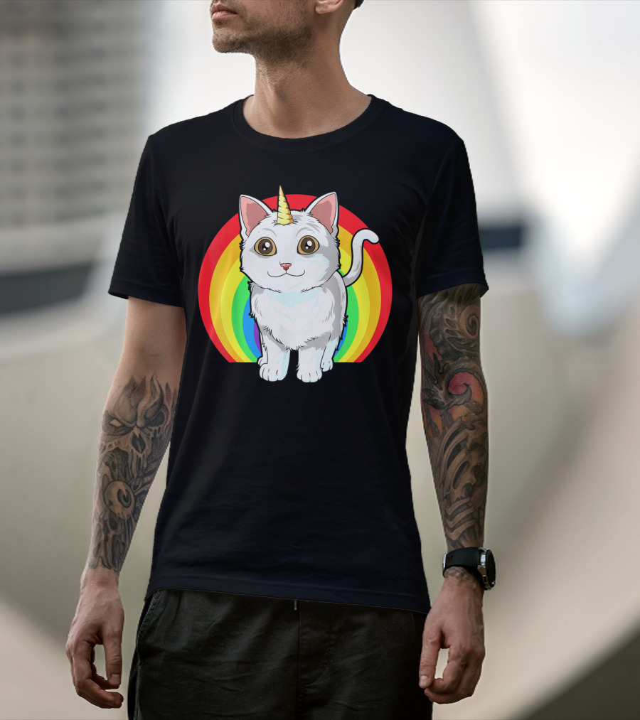 Rainbow Cat Unicorn Horn Kitten T-Shirt