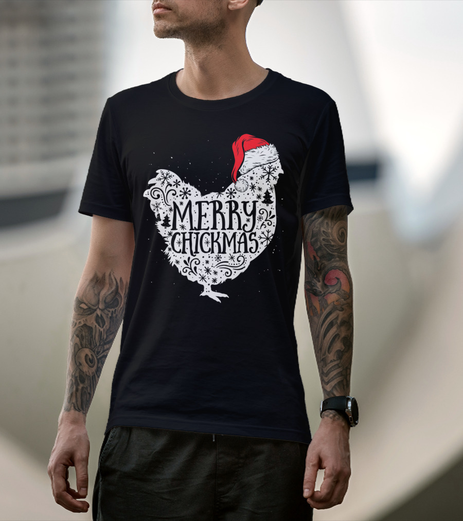 Merry Chickmas Chicken With Santa Claus Hat T-Shirt