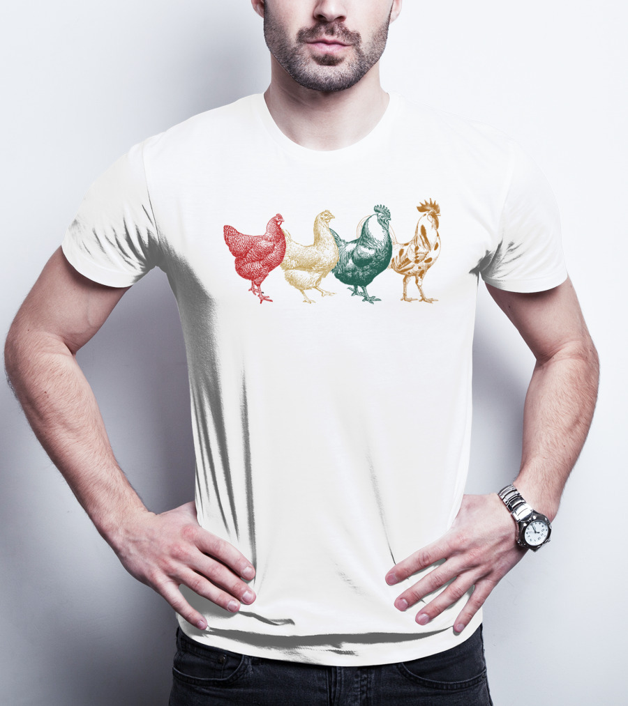 Vintage Colorful Chickens Farm Poultry Farmer T-Shirt