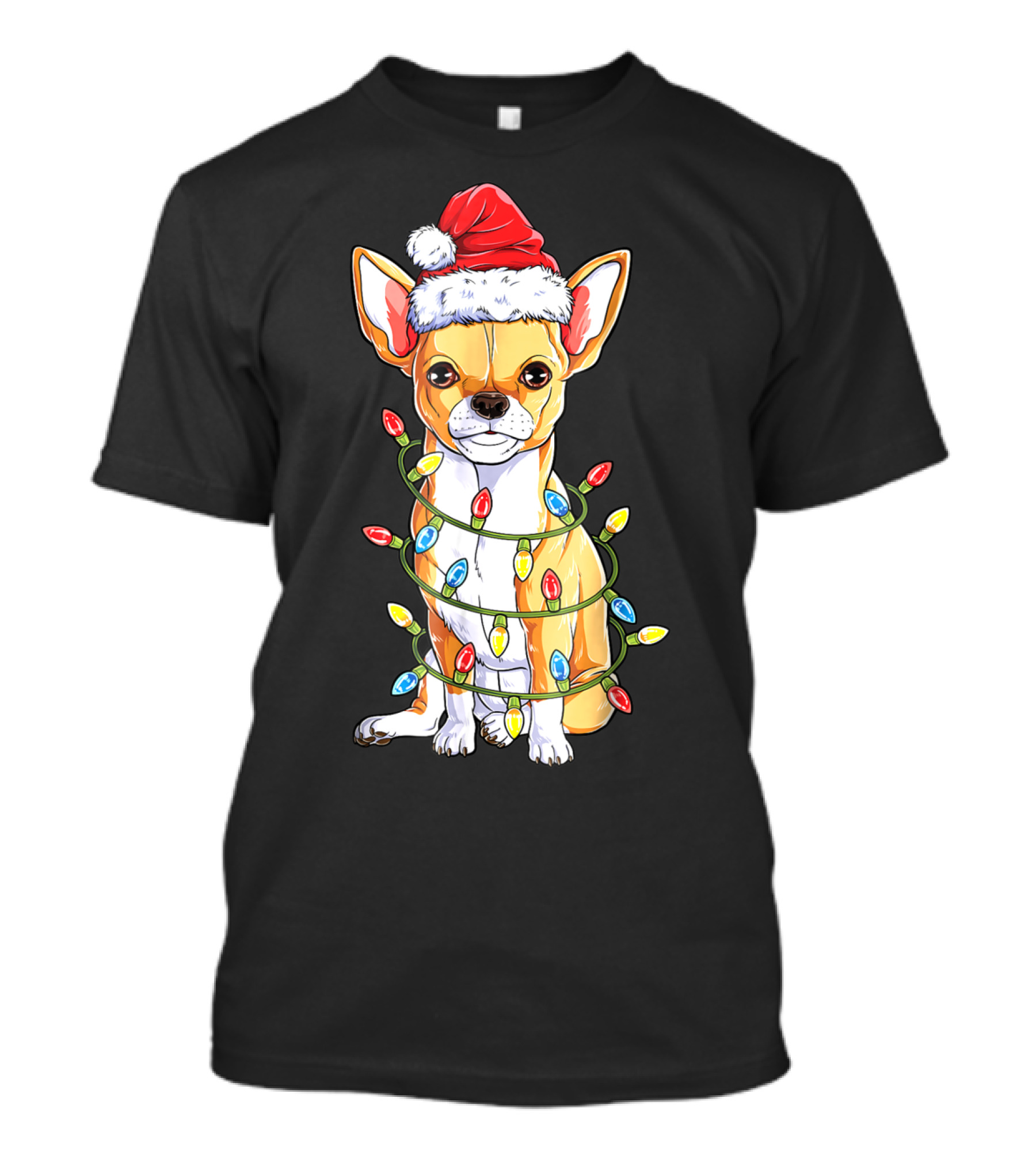 Chihuahua Christmas Santa Hat Holiday Lights Dog T-Shirt