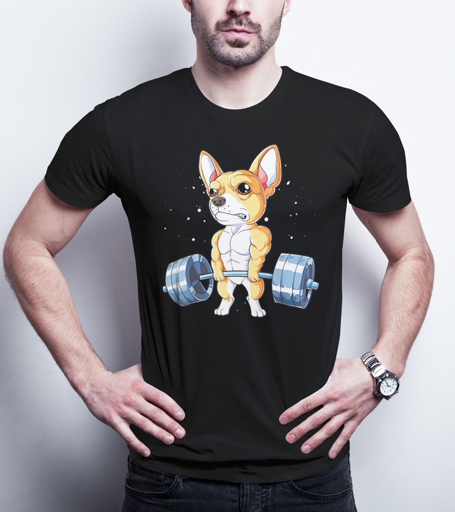 Chihuahua Weightlifting Deadlift Funny Men Fitness Gym T-Shirt