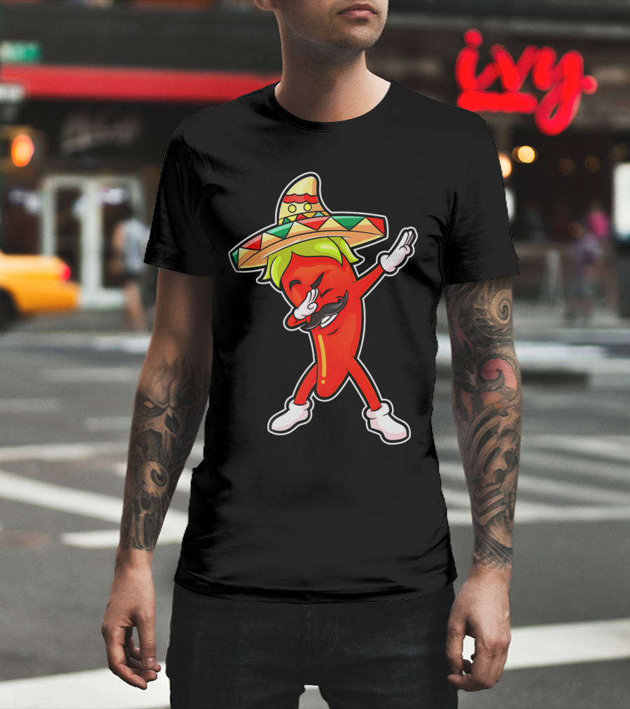 Chili Dabbing Pepper With Sombrero Mexican Hot Jalapeno Dab T-Shirt