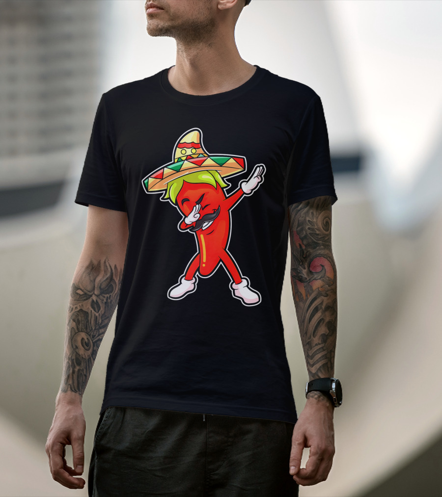 Chili Dabbing Pepper With Sombrero Mexican Hot Jalapeno Dab T-Shirt