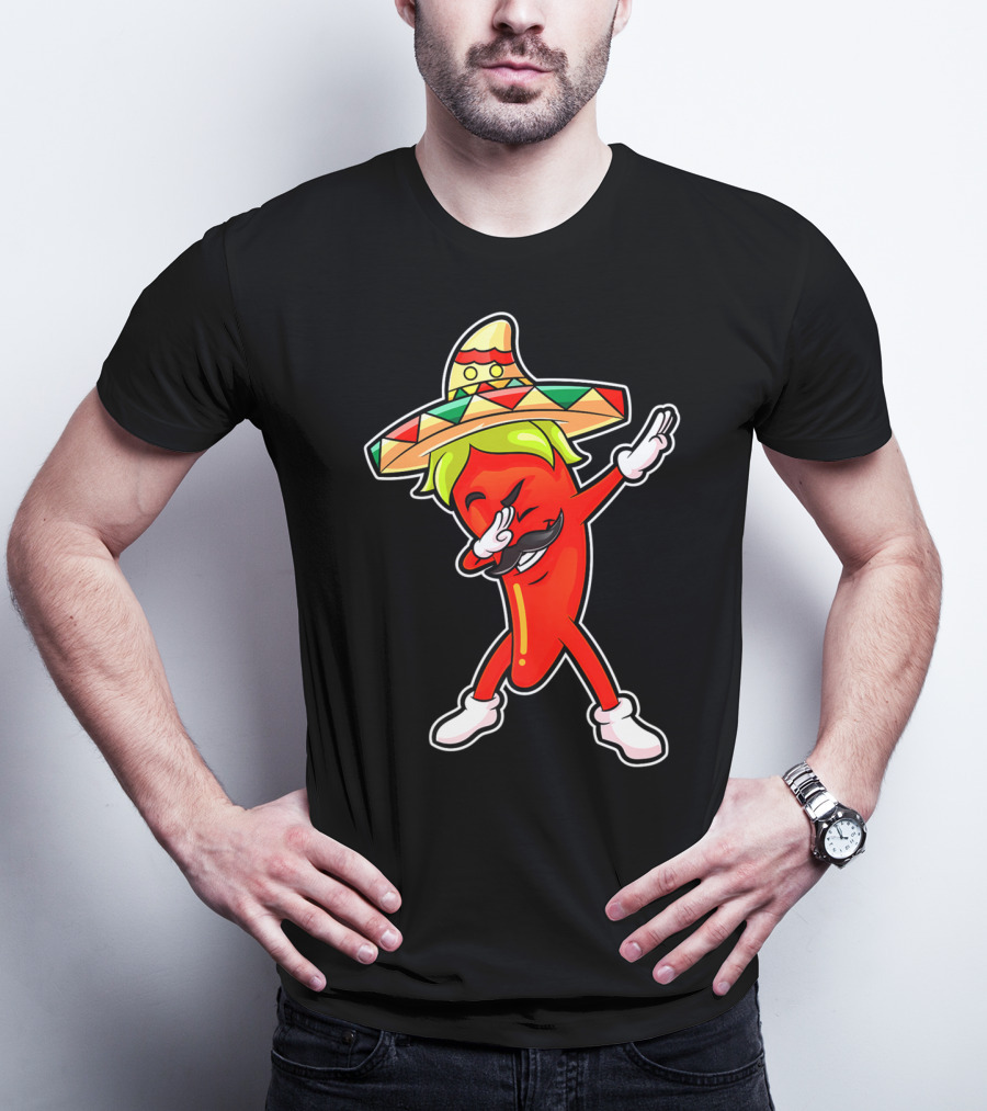 Chili Dabbing Pepper With Sombrero Mexican Hot Jalapeno Dab T-Shirt