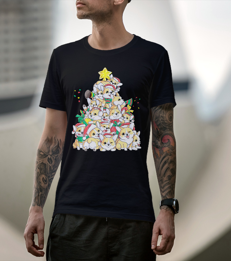 Corgi Christmas Merry Corgmas Xmas Tree Santa Hats T-Shirt