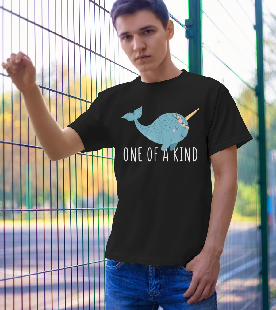 One Of A Kind Cute Narwhal Flower Crown Girls T-Shirt