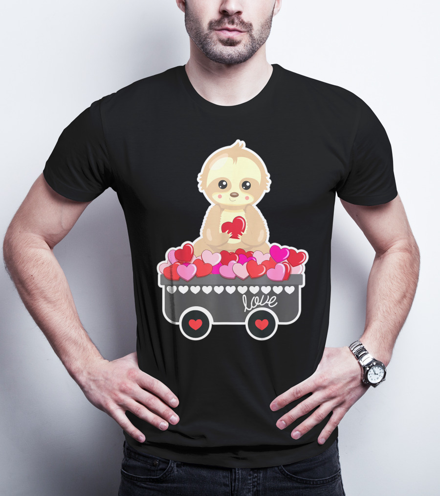 Cute Sloth Love Valentine Hearts In Cart T-Shirt