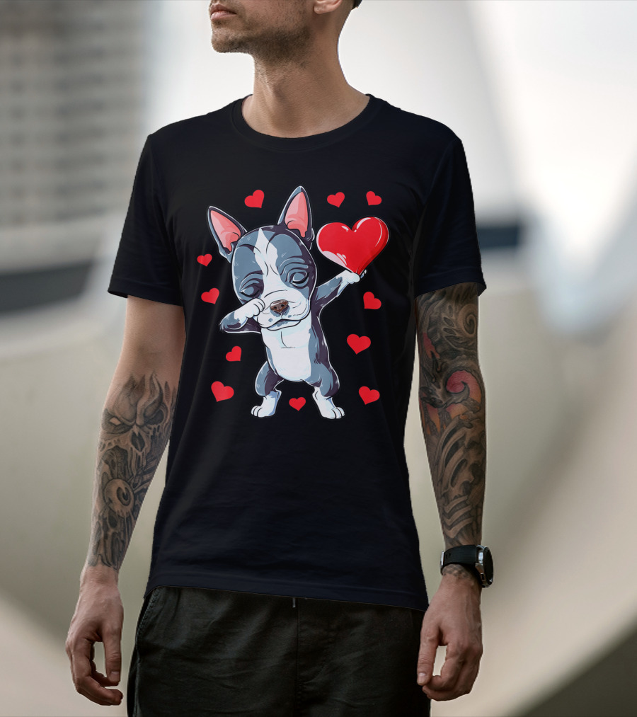 Boston Terrier Dabbing Heart Valentine's Day Dog T-Shirt