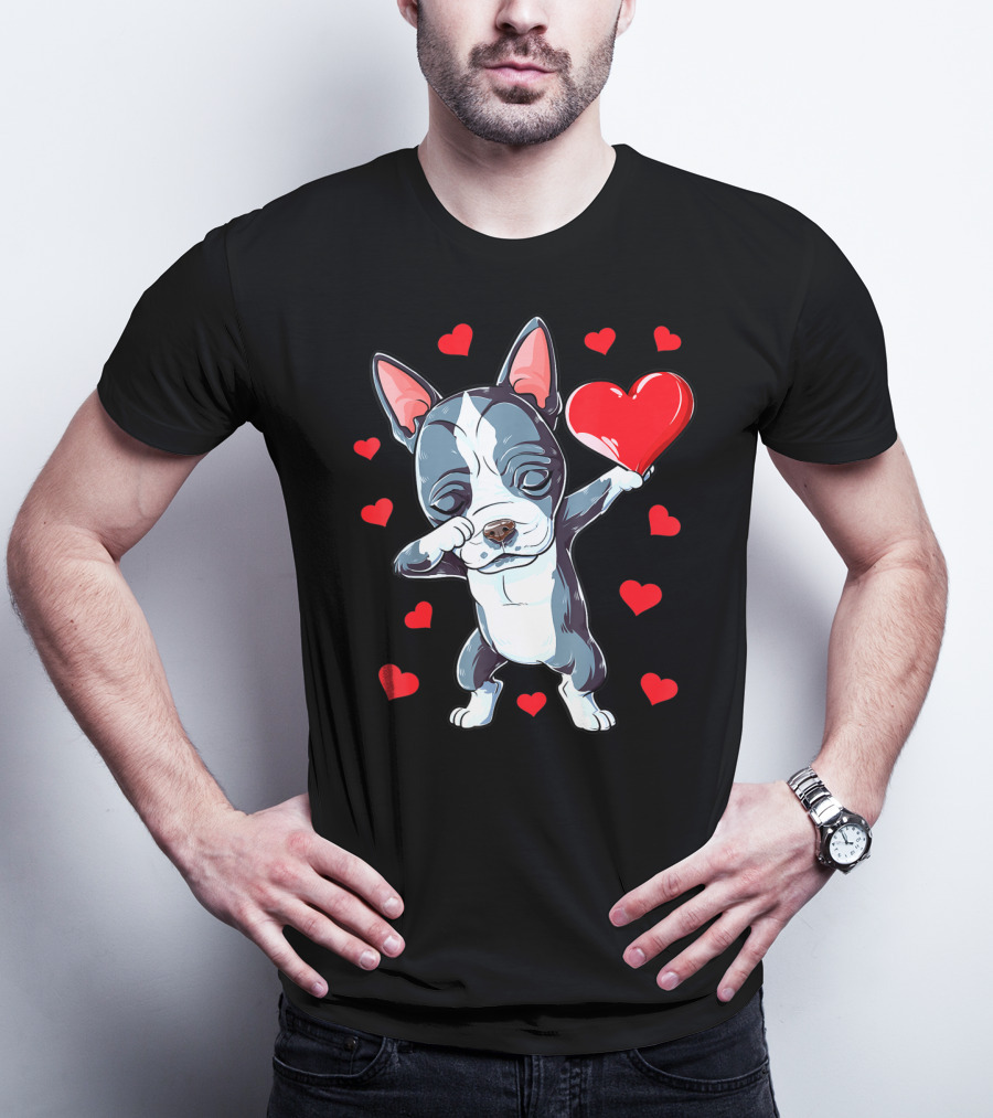 Boston Terrier Dabbing Heart Valentine's Day Dog T-Shirt
