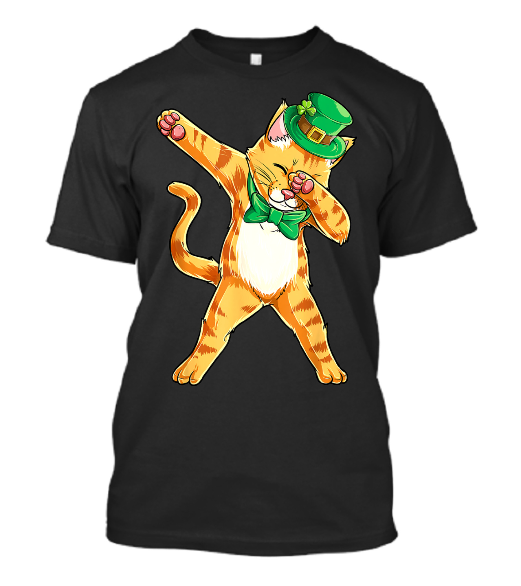 Dabbing Cat St Patricks Day Green Bow Tie Leprechaun Hat T-Shirt