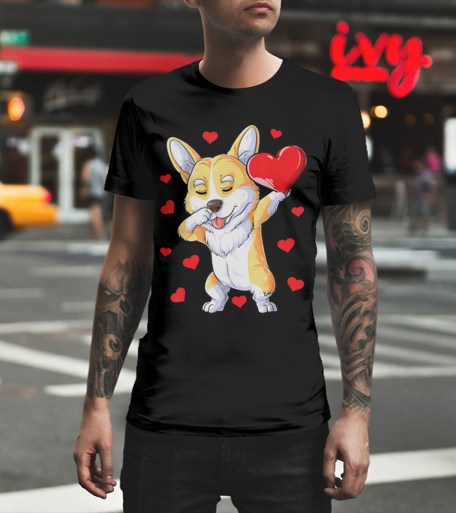 Valentines Day Dabbing Corgi Dog Lover Heart Boys Love T-Shirt