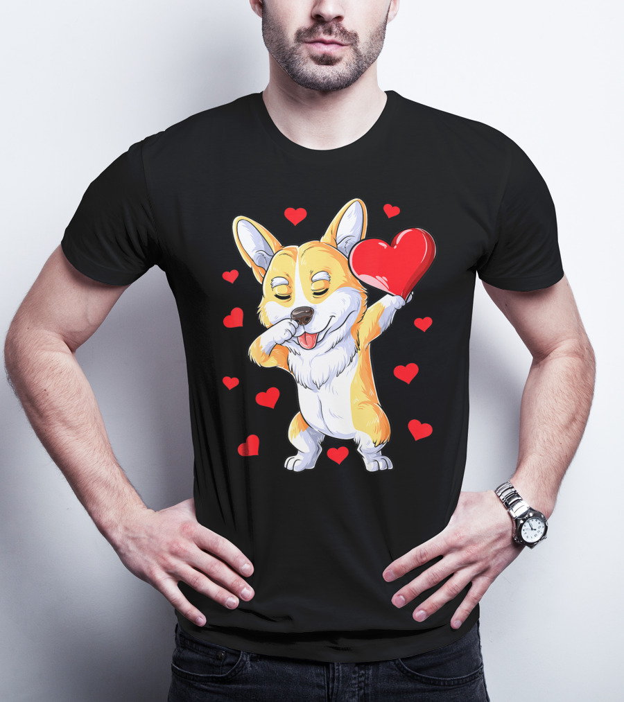 Valentines Day Dabbing Corgi Dog Lover Heart Boys Love T-Shirt