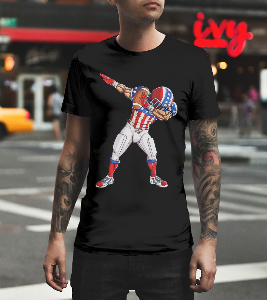 Dabbing Football Player American Flag Fourth Of July USA Merica Men T-Shirt