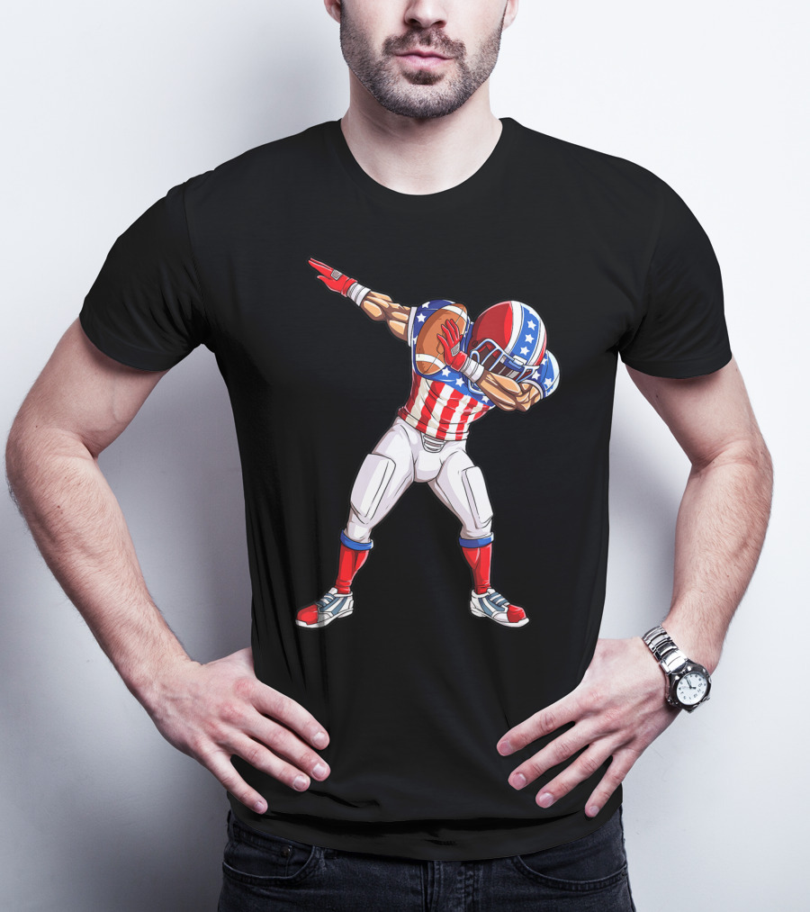 Dabbing Football Player American Flag Fourth Of July USA Merica Men T-Shirt