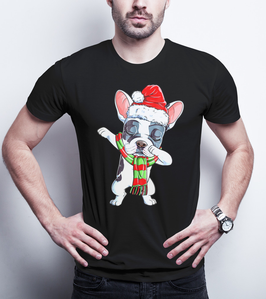 Dabbing French Bulldog Santa Christmas Scarf T-Shirt