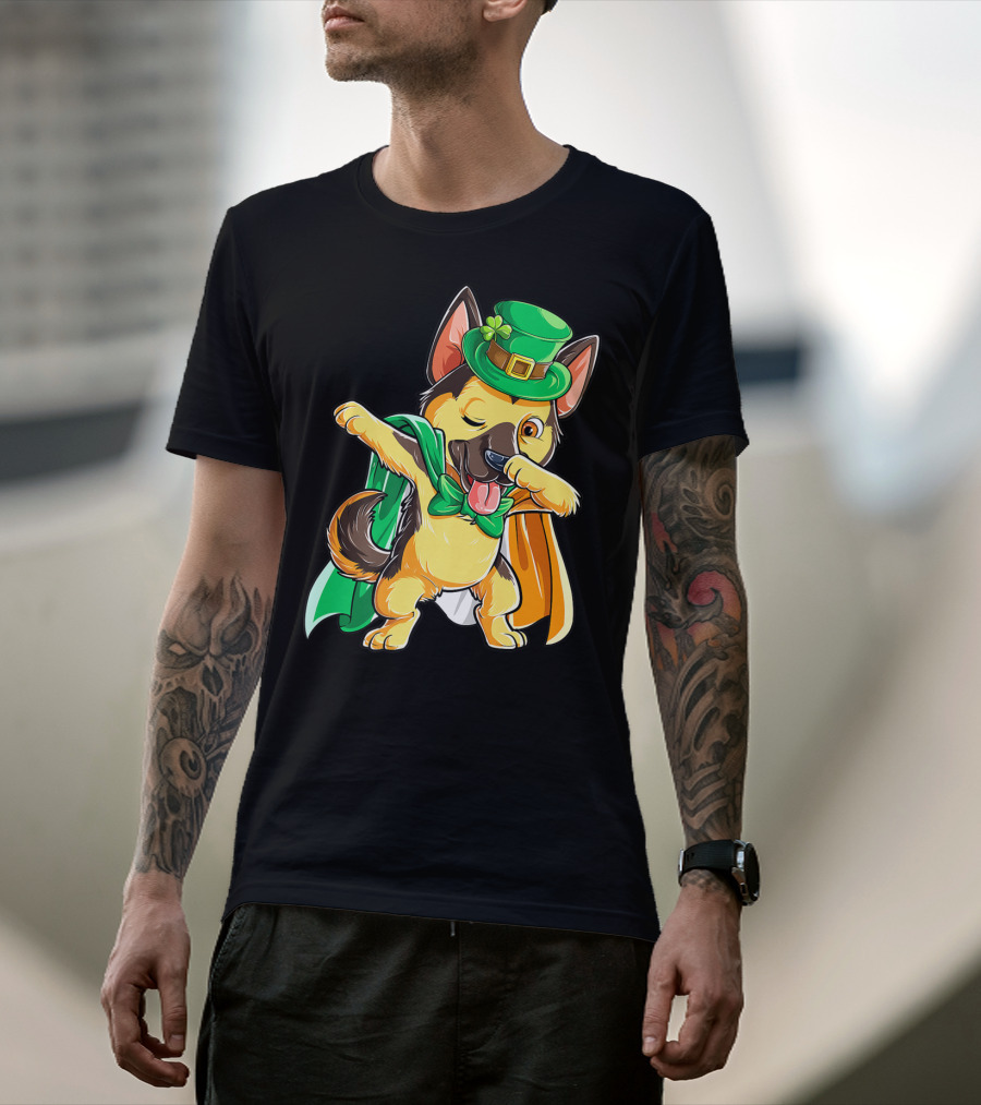 Dabbing German Shepherd Leprechaun St Patricks Day T-Shirt