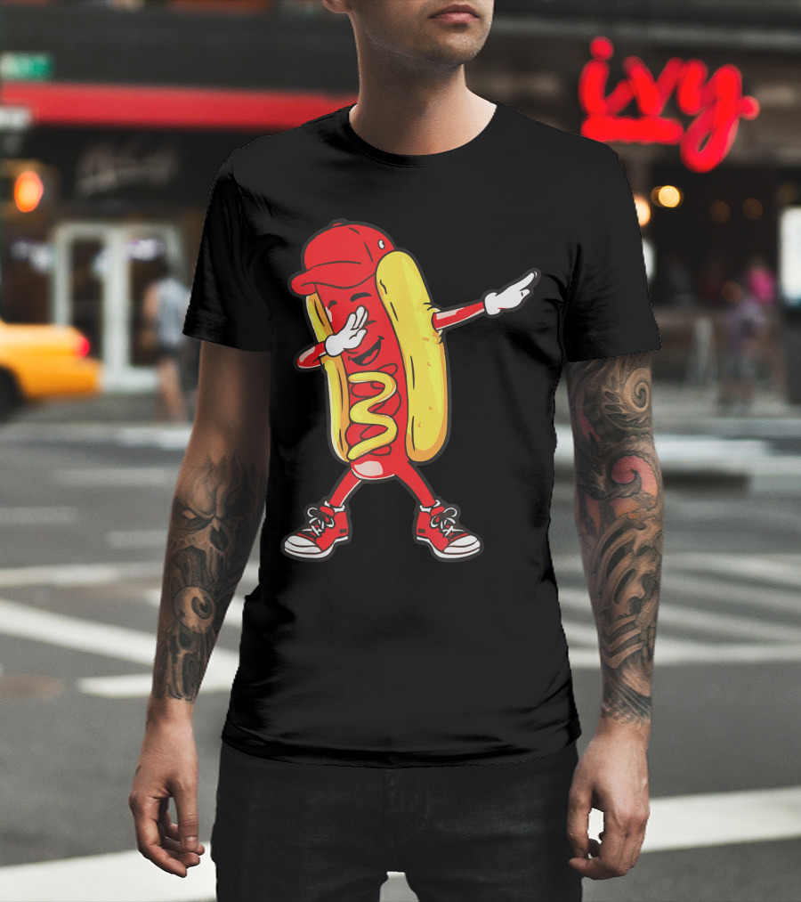 Dabbing Hot Dog Hip Hop Dance With Cap And Sneakers T-Shirt