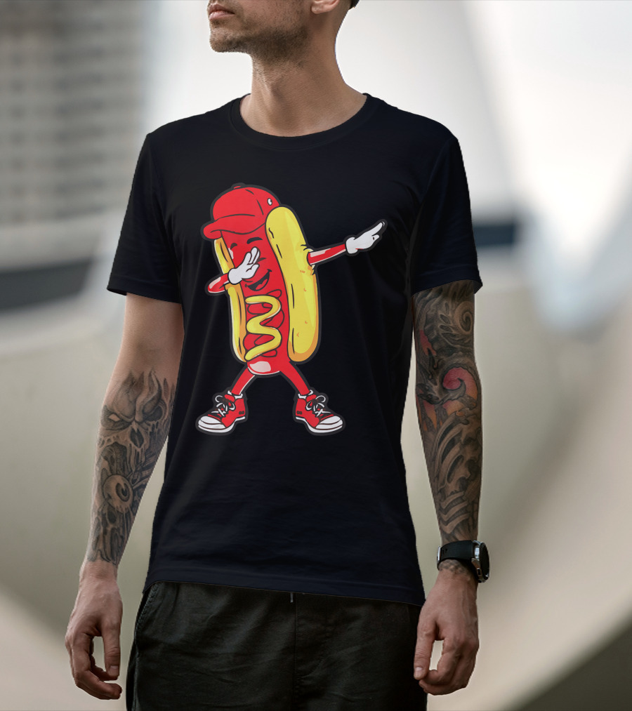 Dabbing Hot Dog Hip Hop Dance With Cap And Sneakers T-Shirt