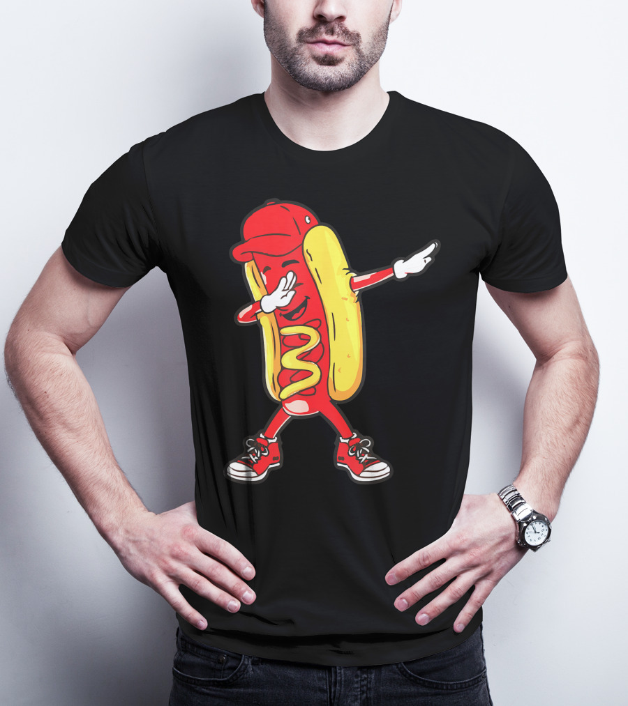 Dabbing Hot Dog Hip Hop Dance With Cap And Sneakers T-Shirt