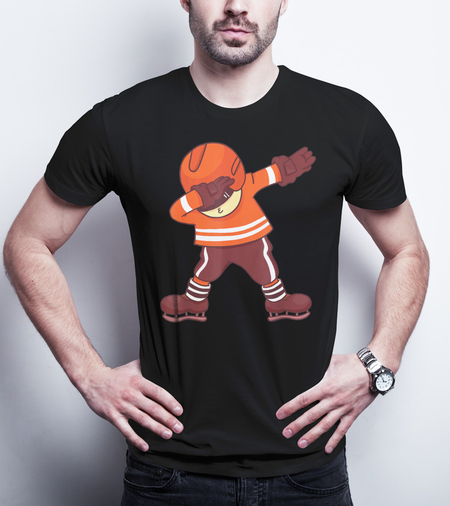 Dabbing Ice Hockey Player In Orange Gear With Striped Legs T-Shirt