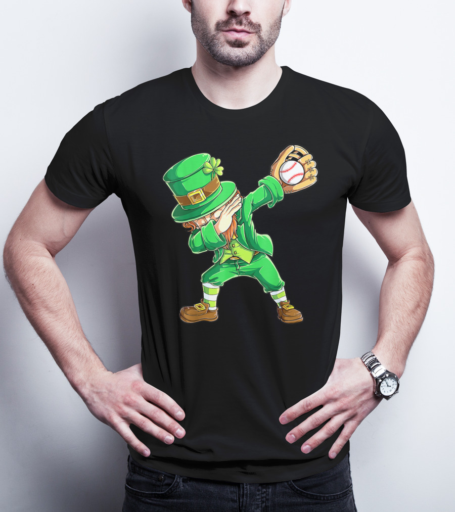 Dabbing Leprechaun Holding Baseball Glove T-Shirt