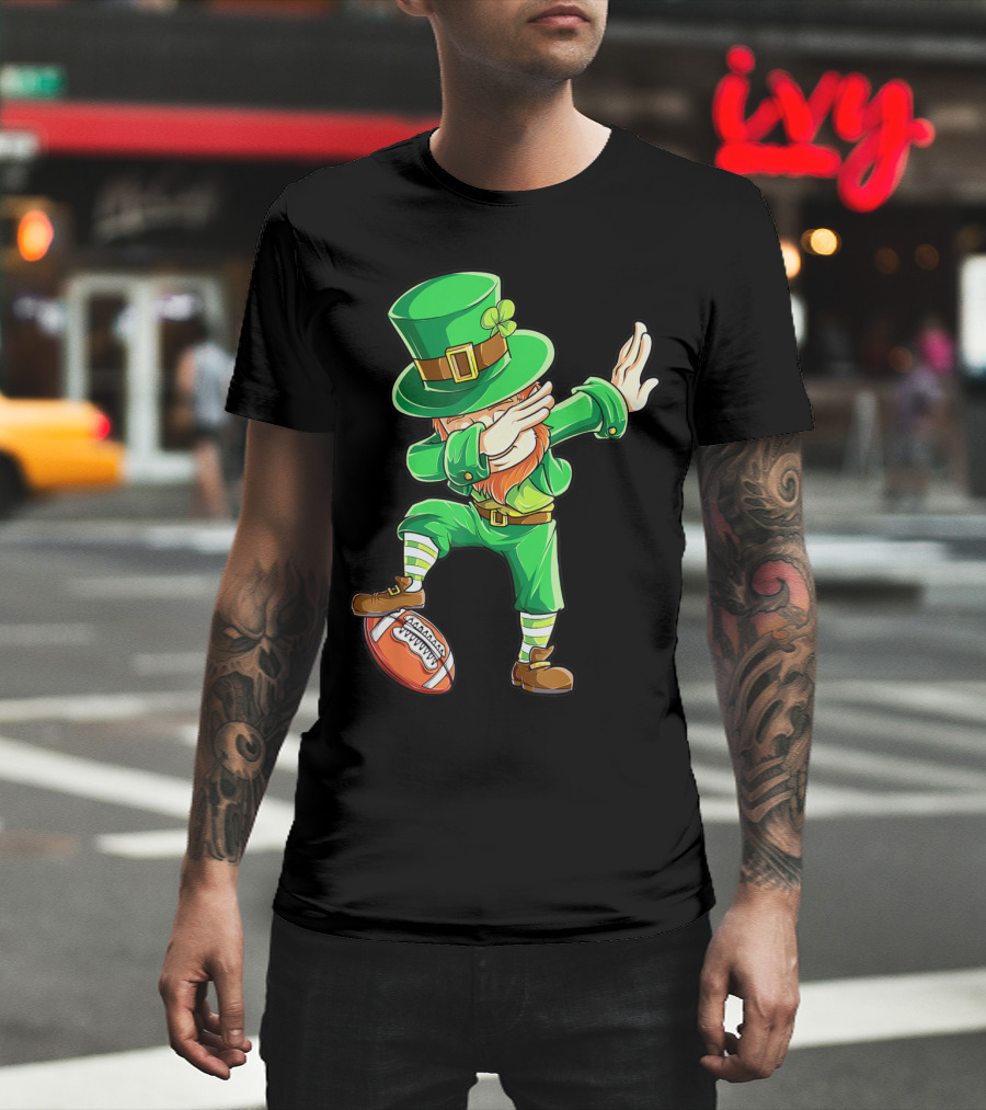 Dabbing Leprechaun On American Football Ball T-Shirt