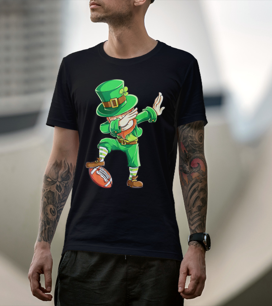 Dabbing Leprechaun On American Football Ball T-Shirt