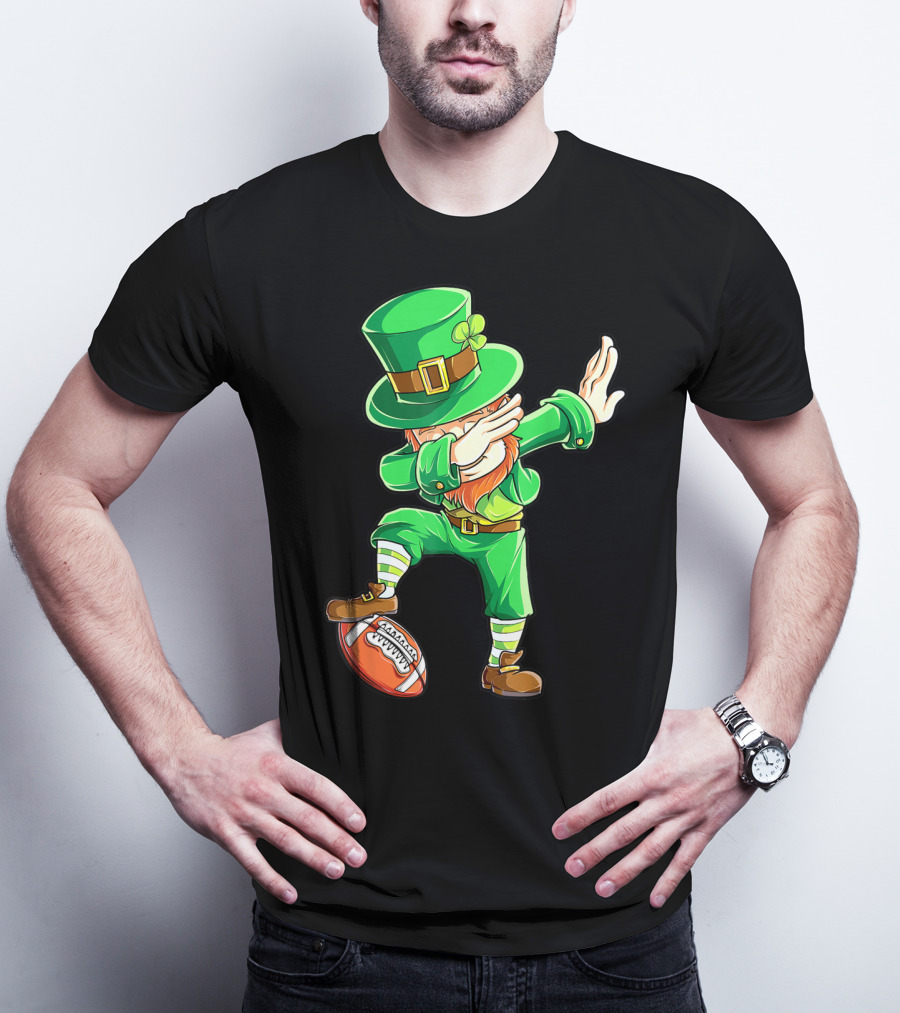 Dabbing Leprechaun On American Football Ball T-Shirt