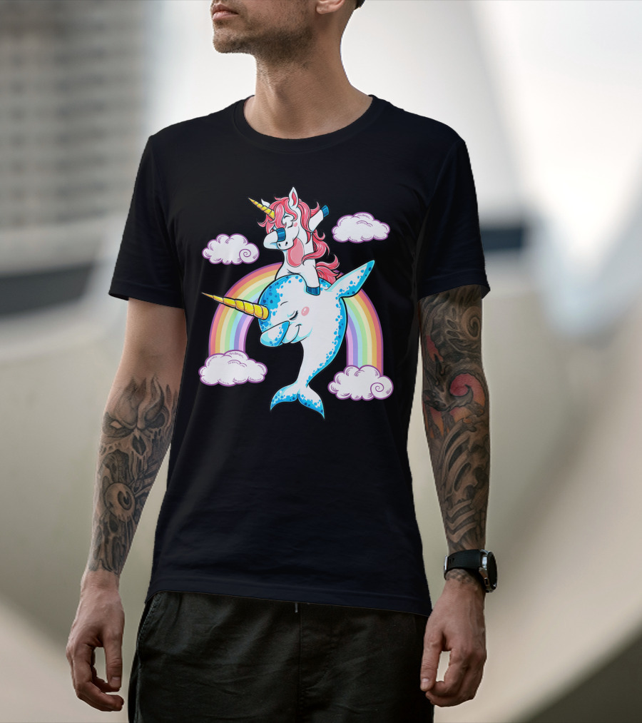Dabbing Narwhal Unicorn Kids Rainbow Clouds Dab Squad T-Shirt
