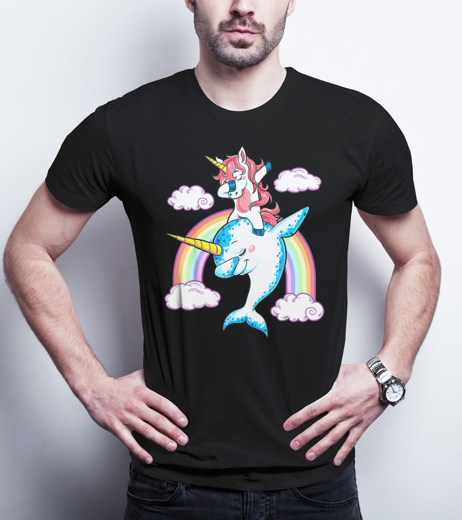 Dabbing Narwhal Unicorn Kids Rainbow Clouds Dab Squad T-Shirt