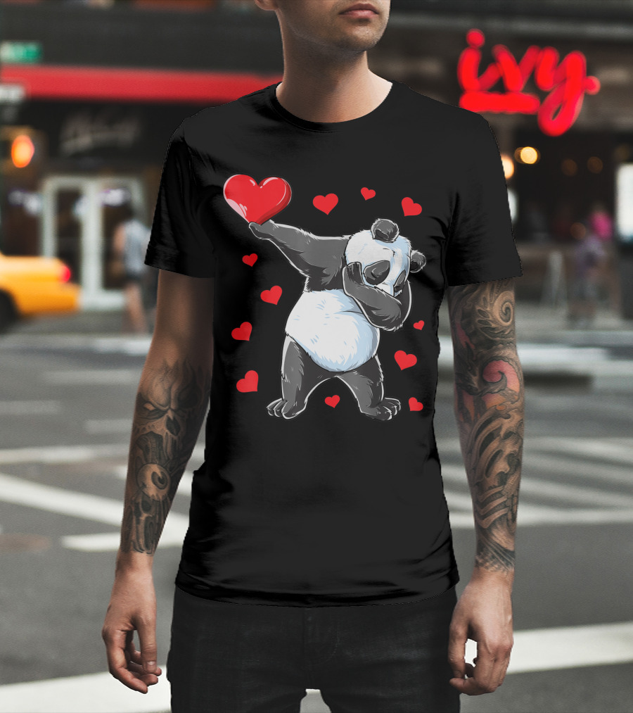 Valentines Day Dabbing Panda With Hearts Girls Bear T-Shirt