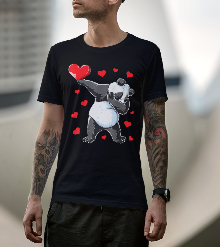 Valentines Day Dabbing Panda With Hearts Girls Bear T-Shirt