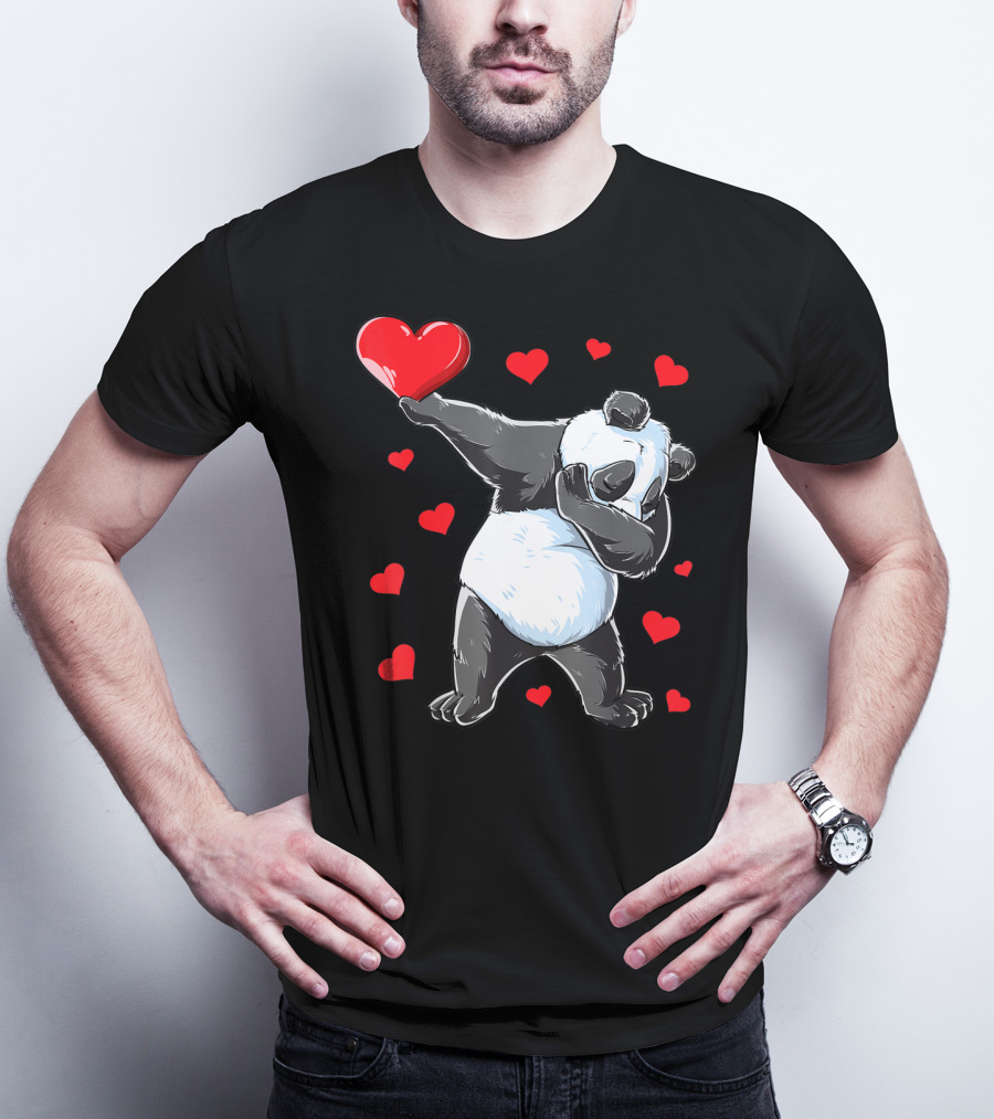 Valentines Day Dabbing Panda With Hearts Girls Bear T-Shirt